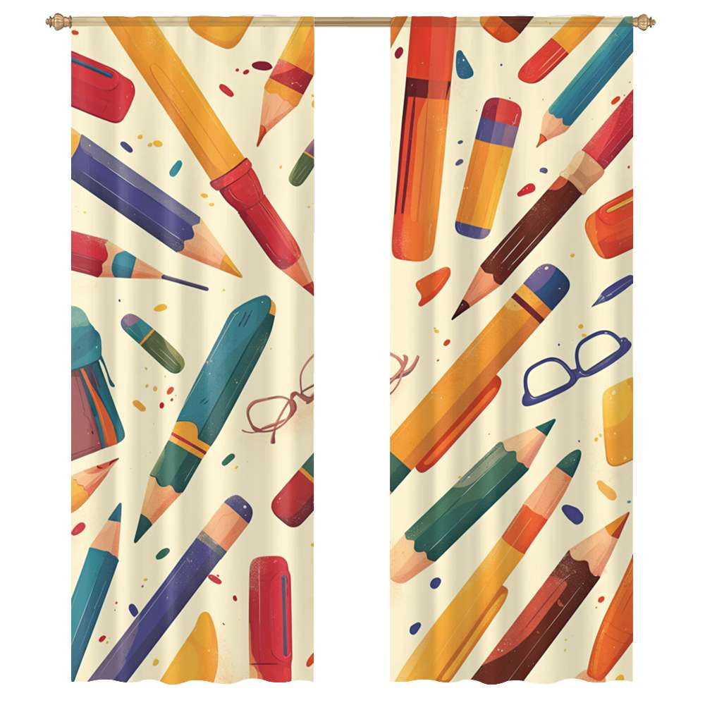 Back To School Messy Pencils Art Sheer Window Curtains for Living Room ...