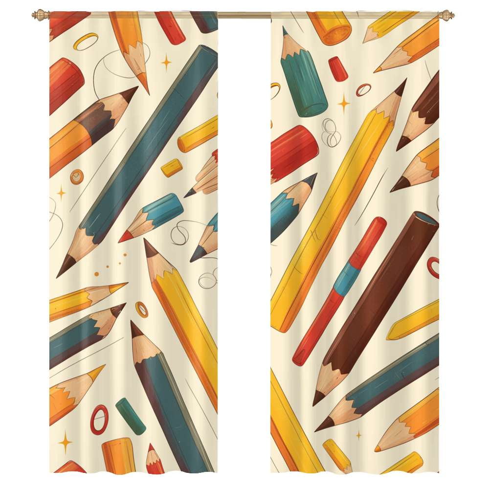 Back To School Messy Pencils Art Sheer Window Curtains for Living Room ...