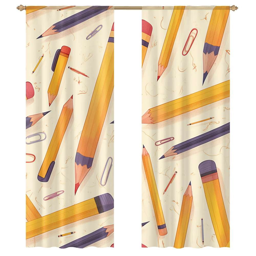 Back To School Messy Pencils Art Sheer Window Curtains for Living Room ...