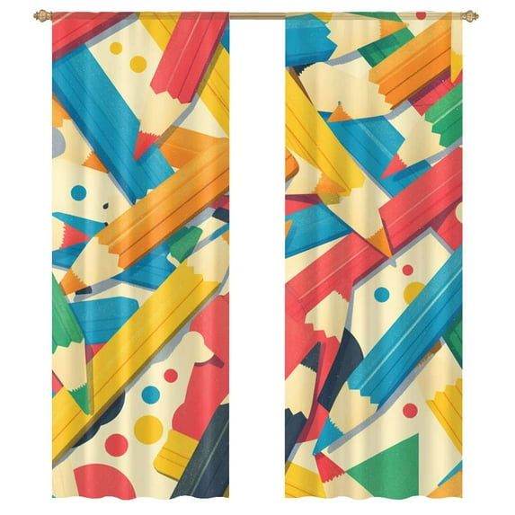 Back To School Messy Pencils Art Sheer Window Curtains for Living Room ...