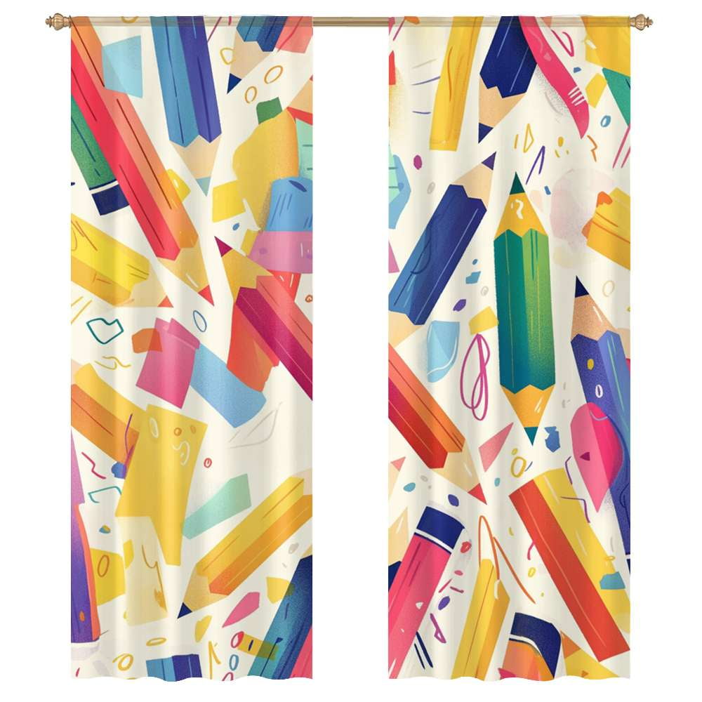 Back To School Messy Pencils Art Tulle Curtains For Living Room Chiffon ...