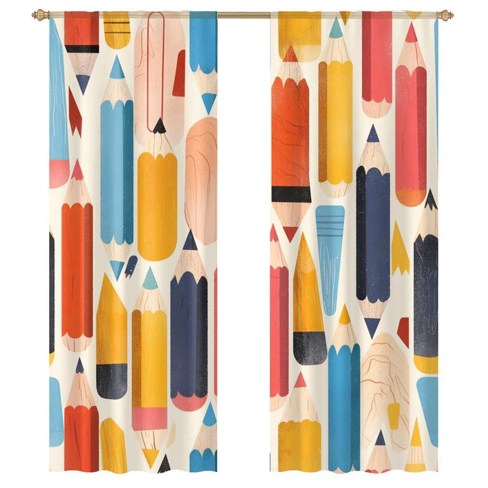 Back To School Messy Pencils Art Tulle Curtains For Living Room Chiffon ...