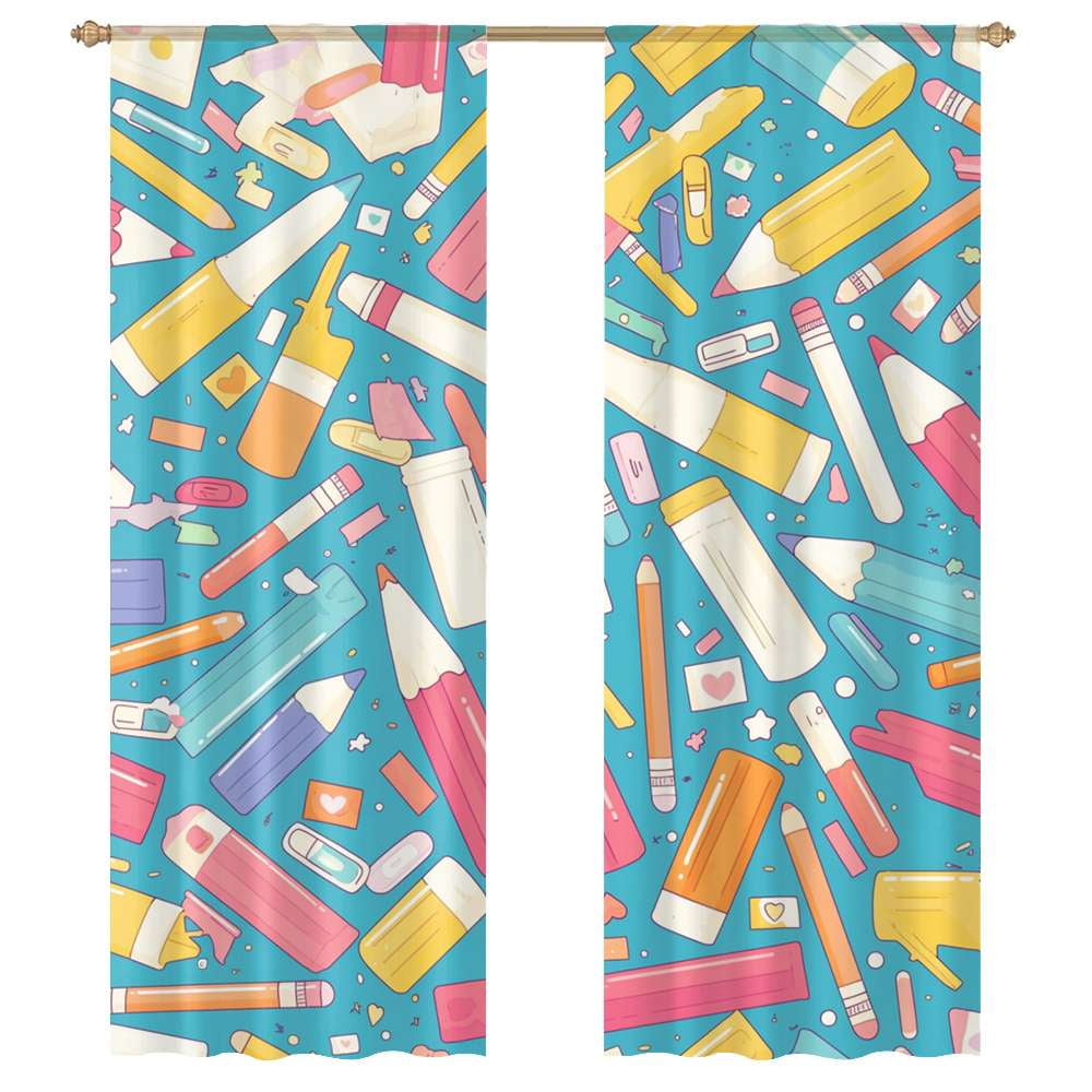 Back To School Messy Pencils Art Tulle Curtains For Living Room Chiffon ...