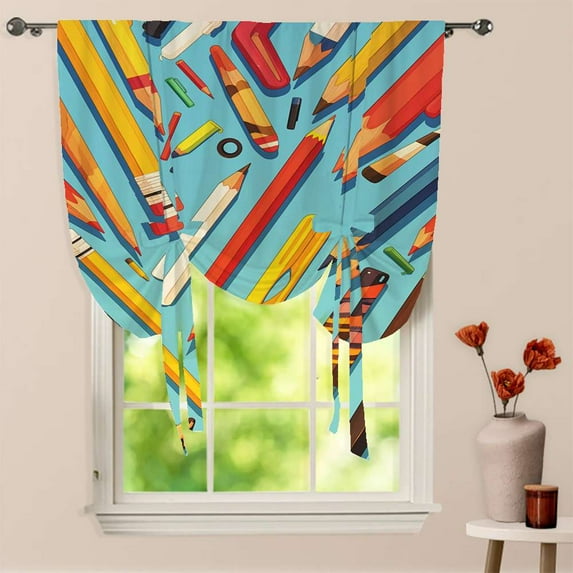 Back To School Messy Pencils Art Window Curtain for Living Room Roman ...