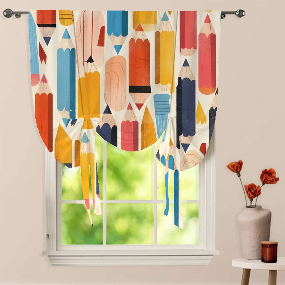 Back To School Messy Pencils Art Window Curtain for Living Room Roman ...