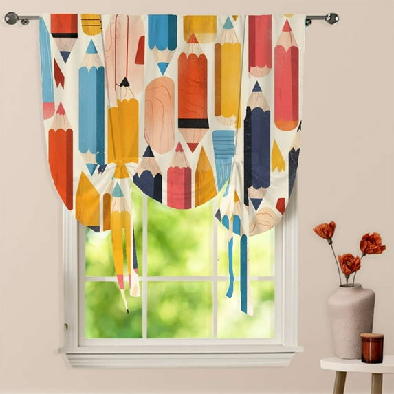 Back To School Messy Pencils Art Window Curtain for Living Room Roman ...