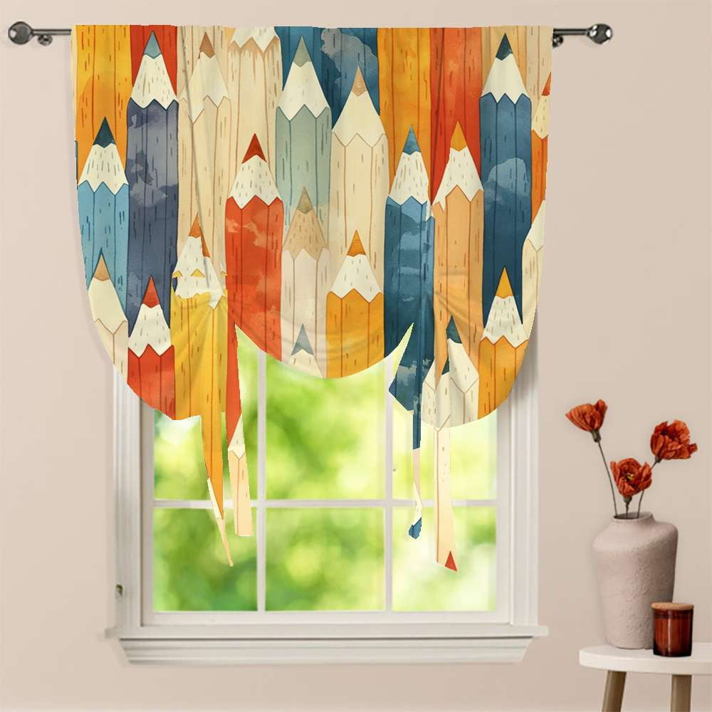 Back To School Messy Pencils Art Window Curtain for Living Room Roman ...