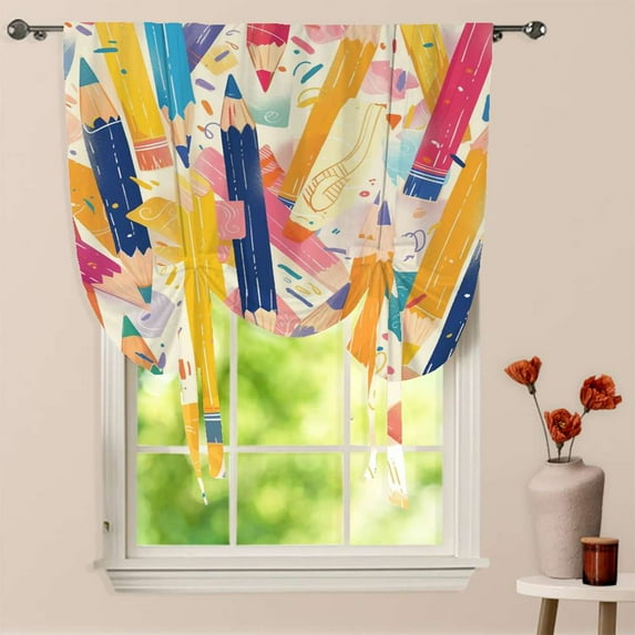 Back To School Messy Pencils Art Window Curtain for Living Room Roman ...