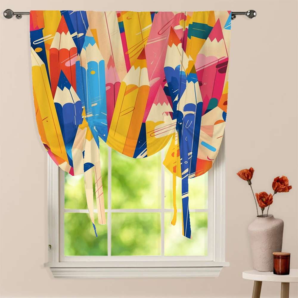 Back To School Messy Pencils Art Window Curtain for Living Room Roman ...