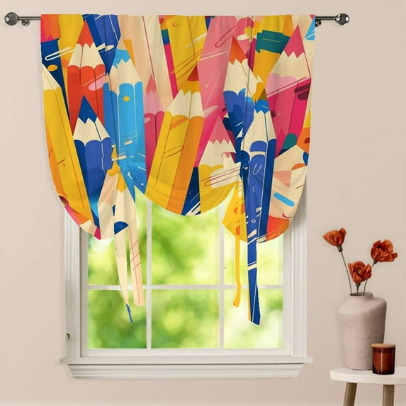Back To School Messy Pencils Art Window Curtain for Living Room Roman ...