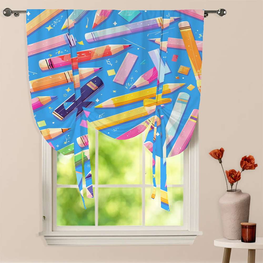Back To School Messy Pencils Art Window Curtain for Living Room Roman ...