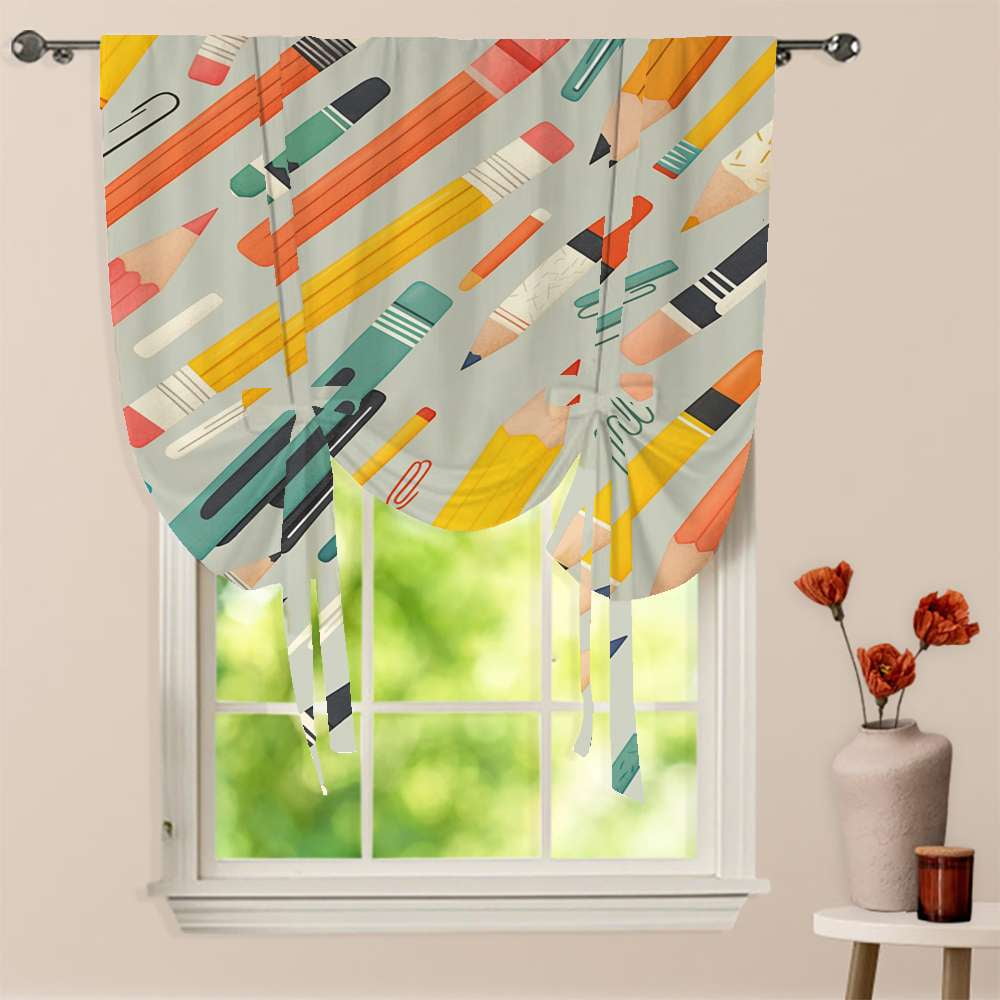 Back To School Messy Pencils Art Window Curtain for Living Room Roman ...