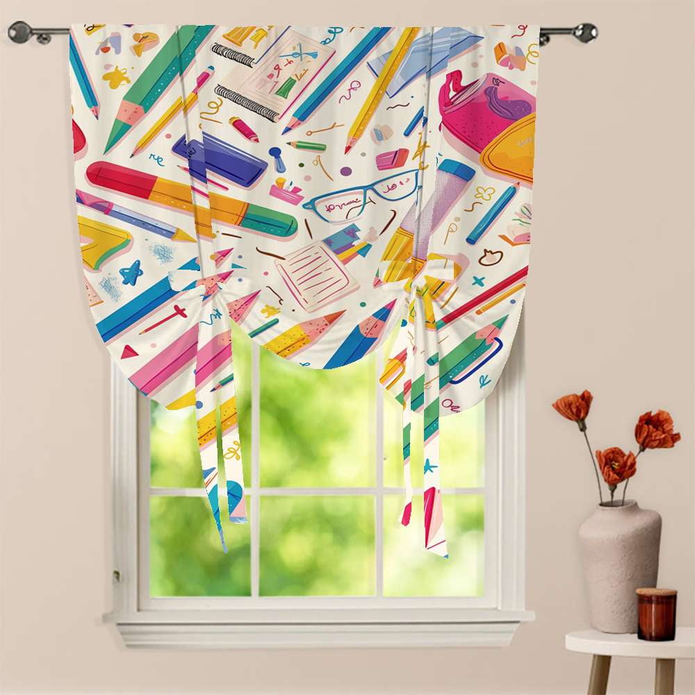 Back To School Messy Pencils Art Window Curtain for Living Room Roman ...
