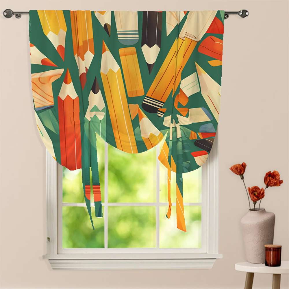 Back To School Messy Pencils Art Window Curtain for Living Room Roman ...