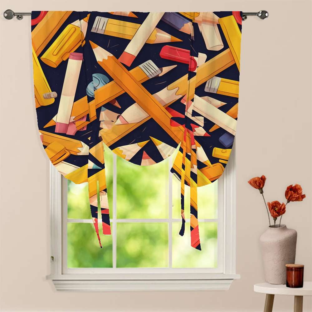 Back To School Messy Pencils Art Window Curtain for Living Room Roman ...