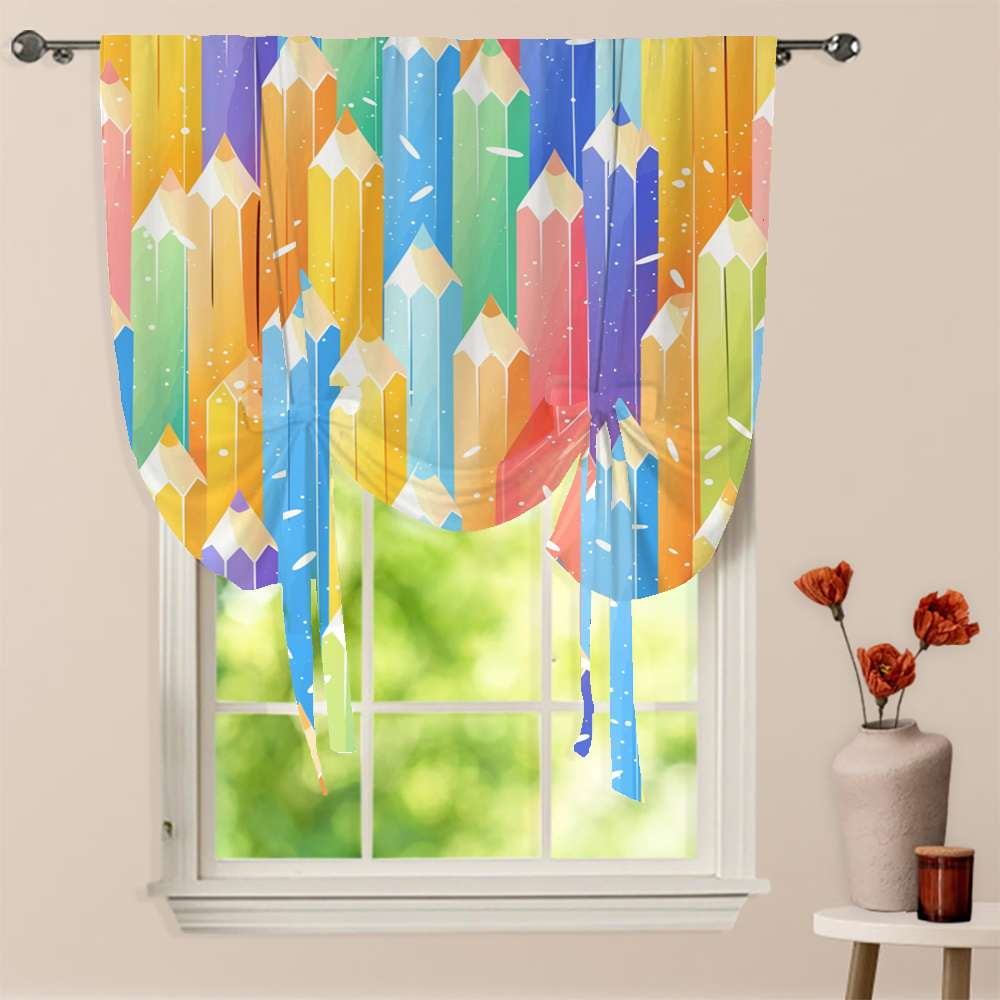 Back To School Messy Pencils Art Window Curtain for Living Room Roman ...