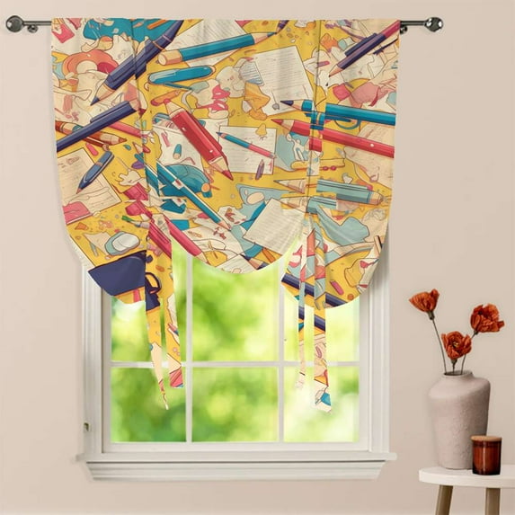 Back To School Messy Pencils Art Window Curtain for Living Room Roman ...
