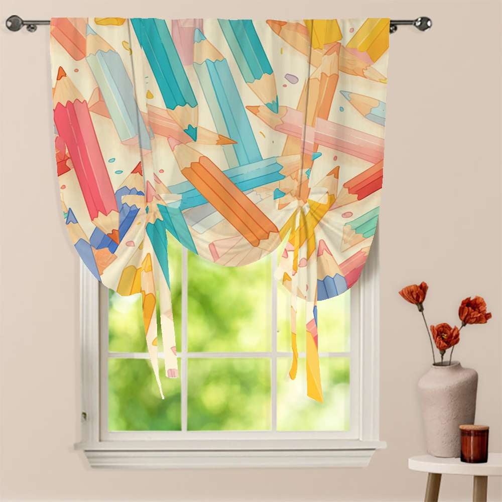 Back To School Messy Pencils Art Window Curtain for Living Room Roman ...