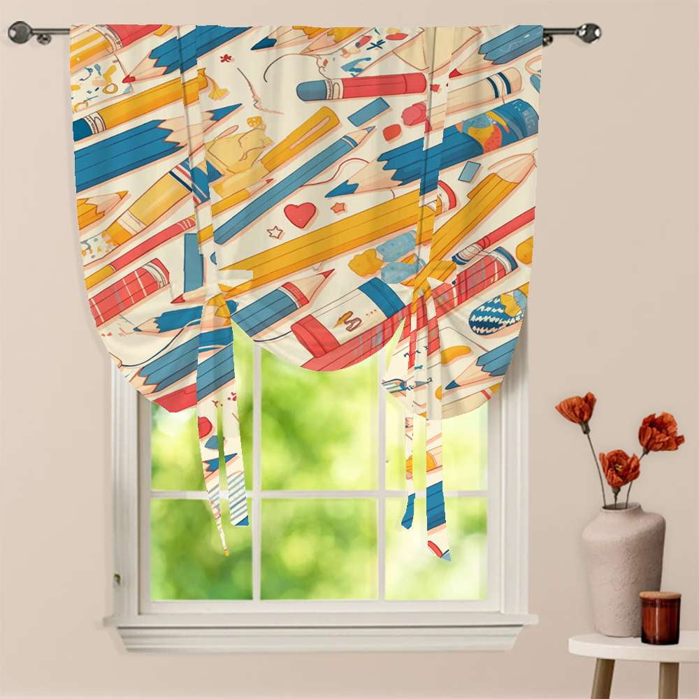 Back To School Messy Pencils Art Window Curtain for Living Room Roman ...