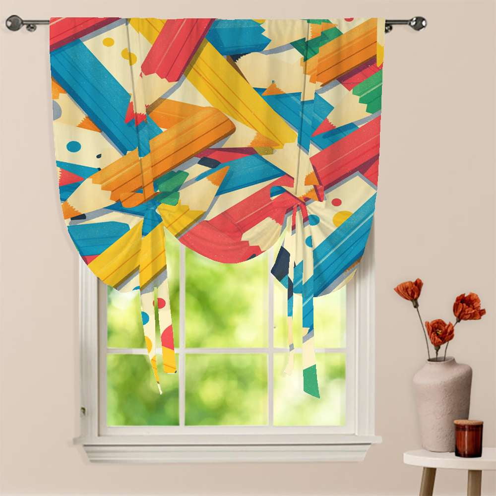 Back To School Messy Pencils Art Window Curtain for Living Room Roman ...