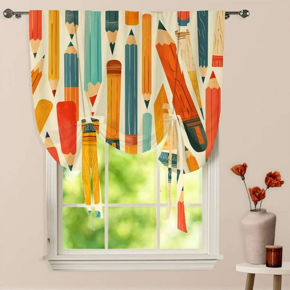 Back To School Messy Pencils Art Window Curtain for Living Room Roman ...