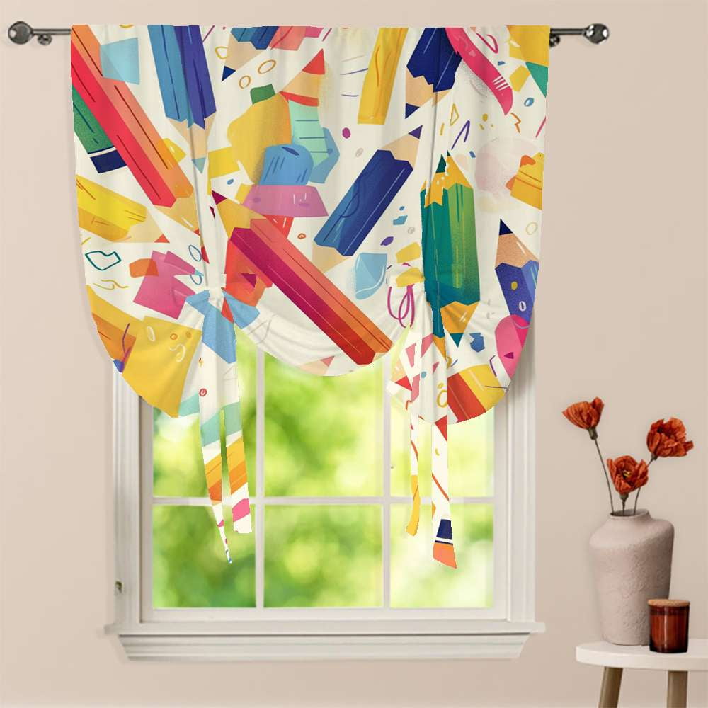 Back To School Messy Pencils Art Window Curtain for Living Room Roman ...