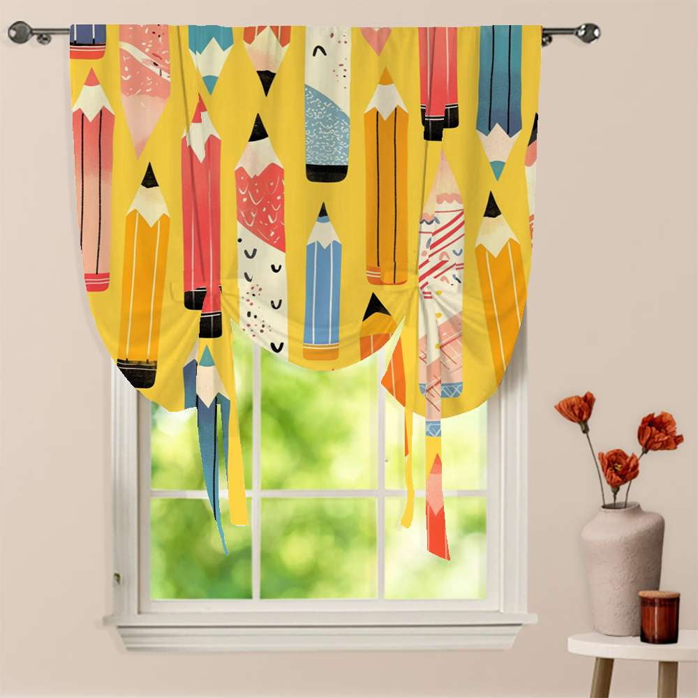 Back To School Messy Pencils Art Window Curtain for Living Room Roman ...