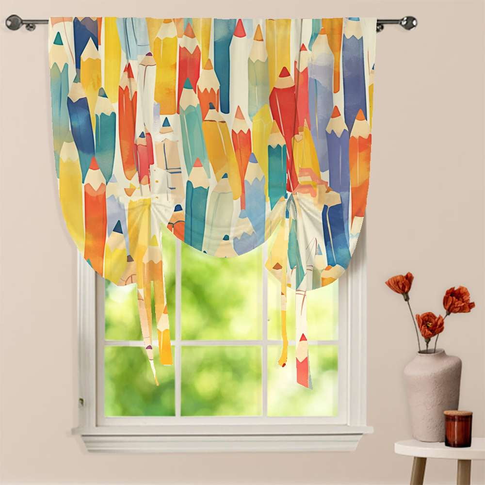Back To School Messy Pencils Art Window Curtain for Living Room Roman ...