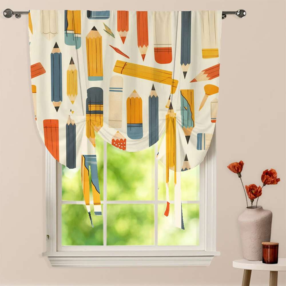 Back To School Messy Pencils Art Window Curtain for Living Room Roman ...