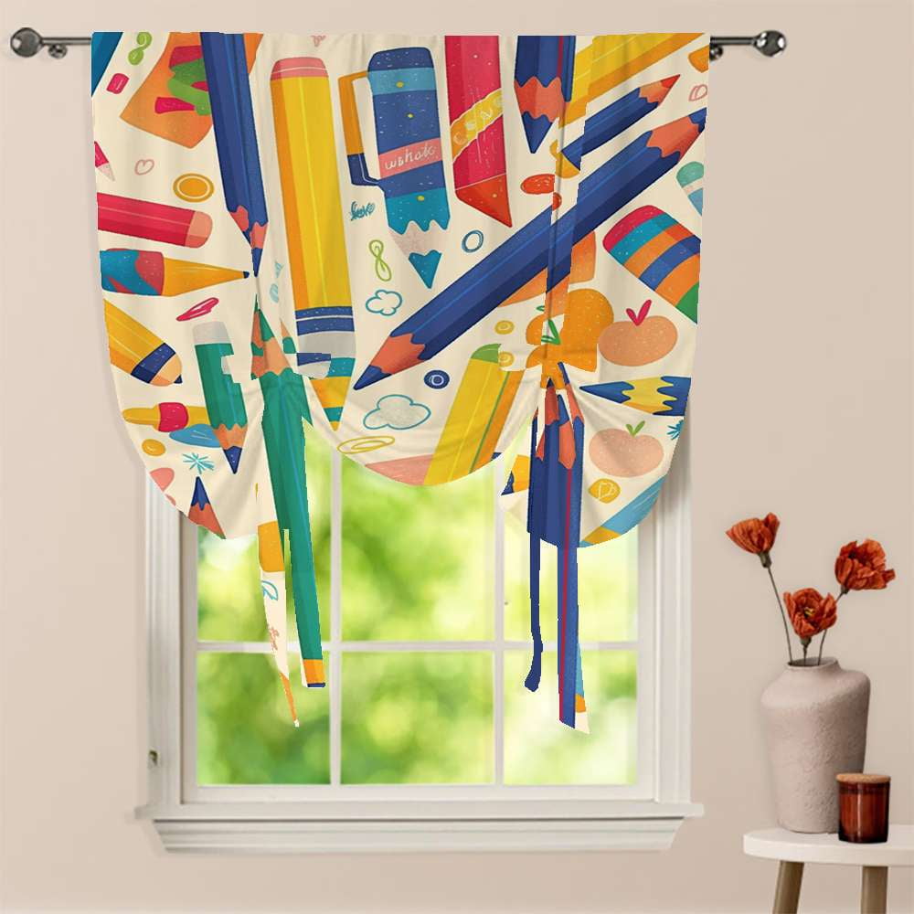 Back To School Messy Pencils Art Window Curtain for Living Room Roman ...