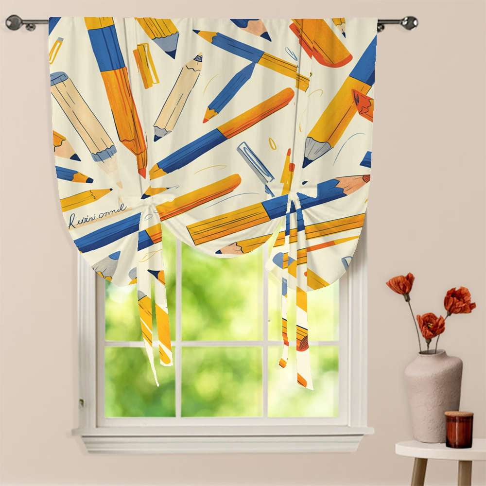 Back To School Messy Pencils Art Window Curtain for Living Room Roman ...