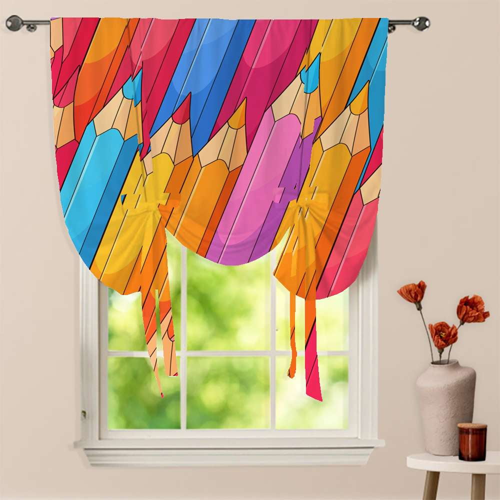 Back To School Messy Pencils Art Window Curtain for Living Room Roman ...