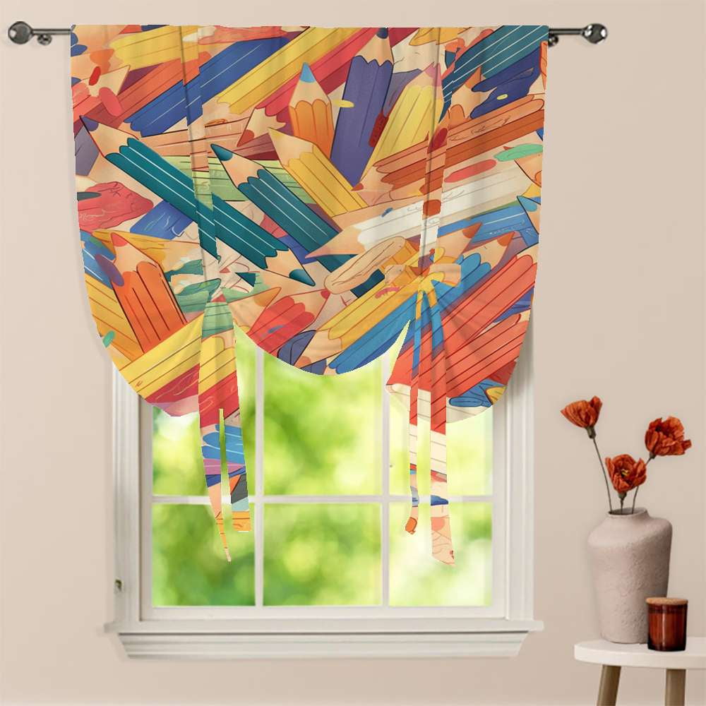 Back To School Messy Pencils Art Window Curtain for Living Room Roman ...