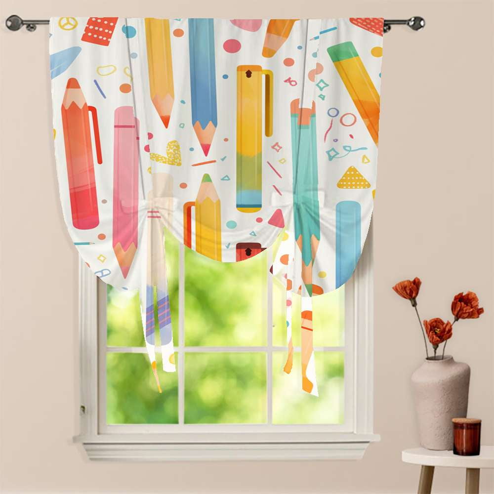 Back To School Messy Pencils Art Window Curtain for Living Room Roman ...