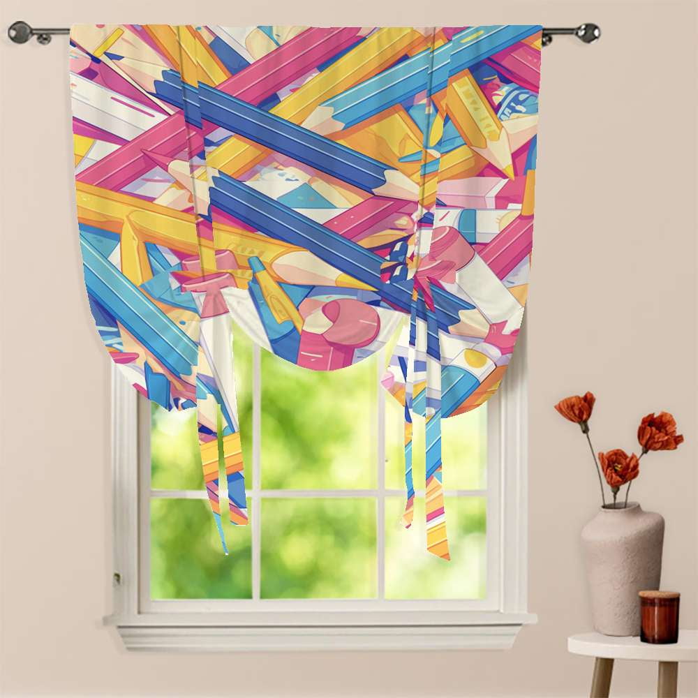 Back To School Messy Pencils Art Window Curtain for Living Room Roman ...