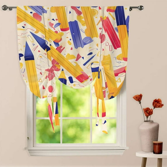 Back To School Messy Pencils Art Window Curtain for Living Room Roman ...