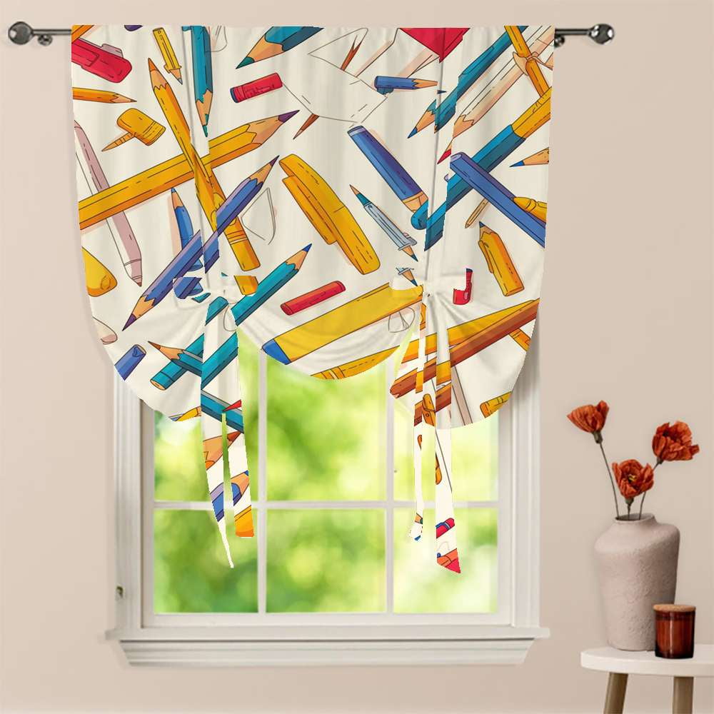 Back To School Messy Pencils Art Window Curtain for Living Room Roman ...