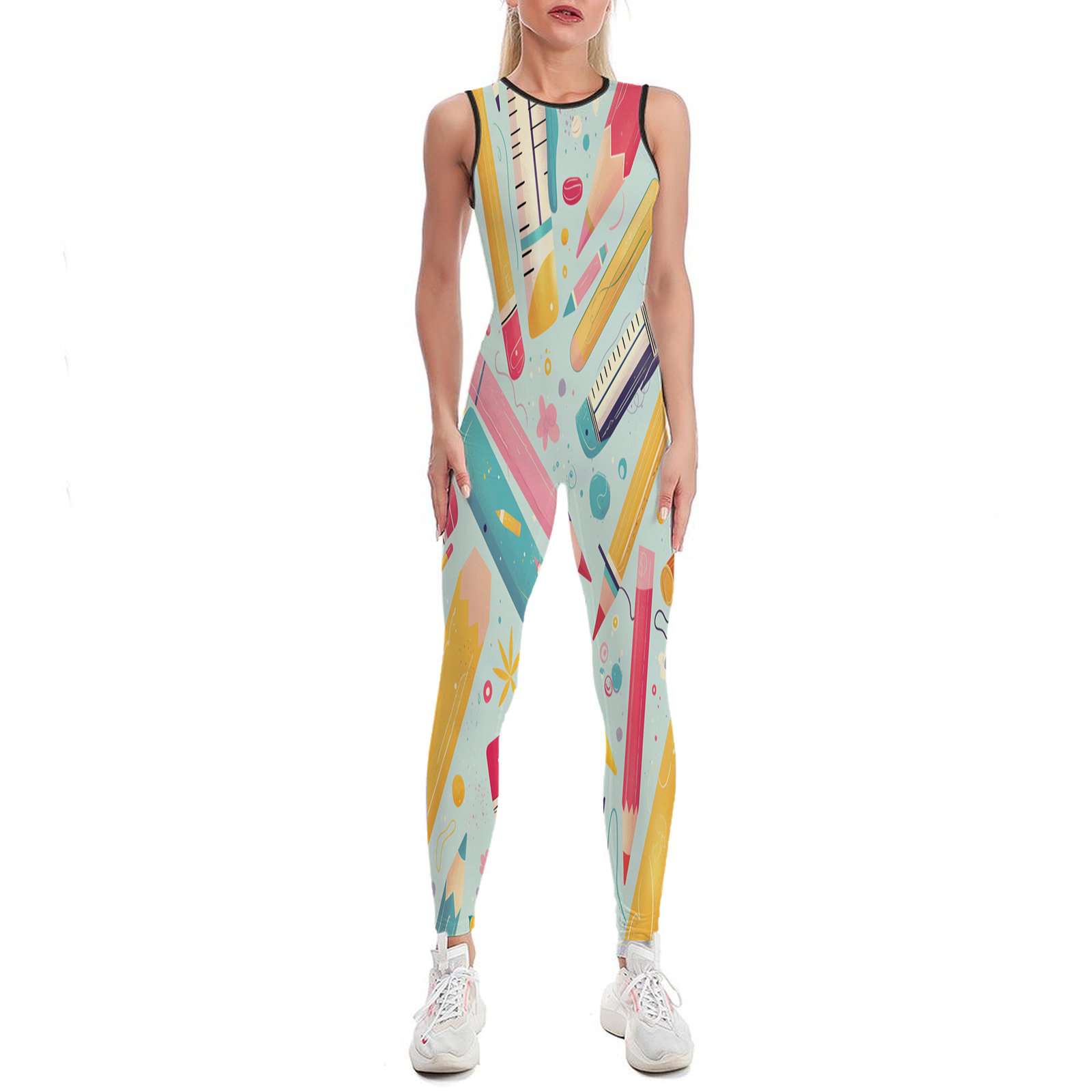 Back To School Messy Pencils Art Women's One Piece Yoga Jumpsuits ...