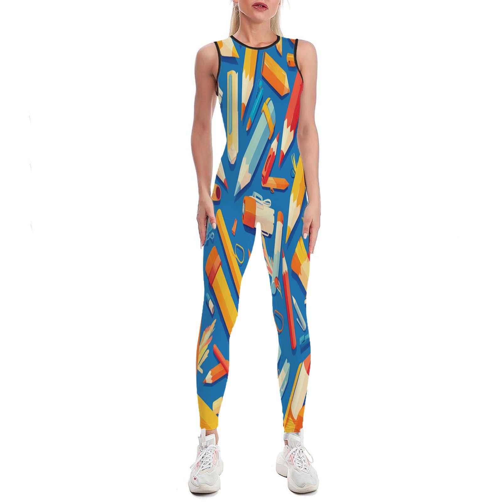 Back To School Messy Pencils Art Women's One Piece Yoga Jumpsuits ...