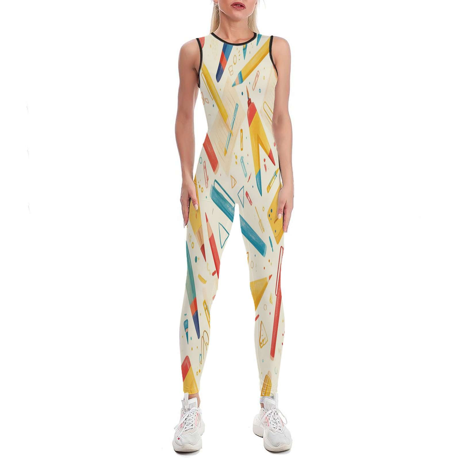 Back To School Messy Pencils Art Women's One Piece Yoga Jumpsuits ...