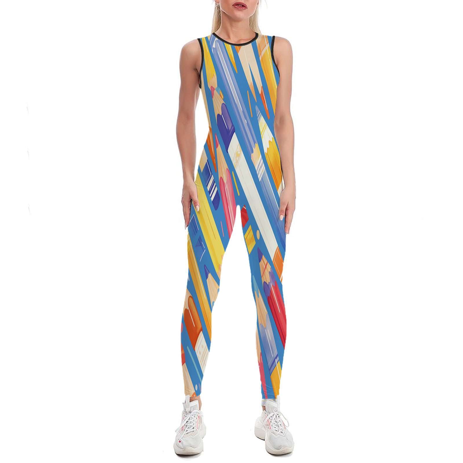 Back To School Messy Pencils Art Women's One Piece Yoga Jumpsuits ...