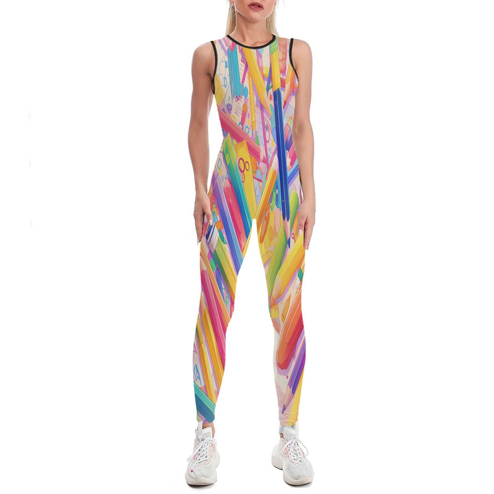 Back To School Messy Pencils Art Women's One Piece Yoga Jumpsuits ...