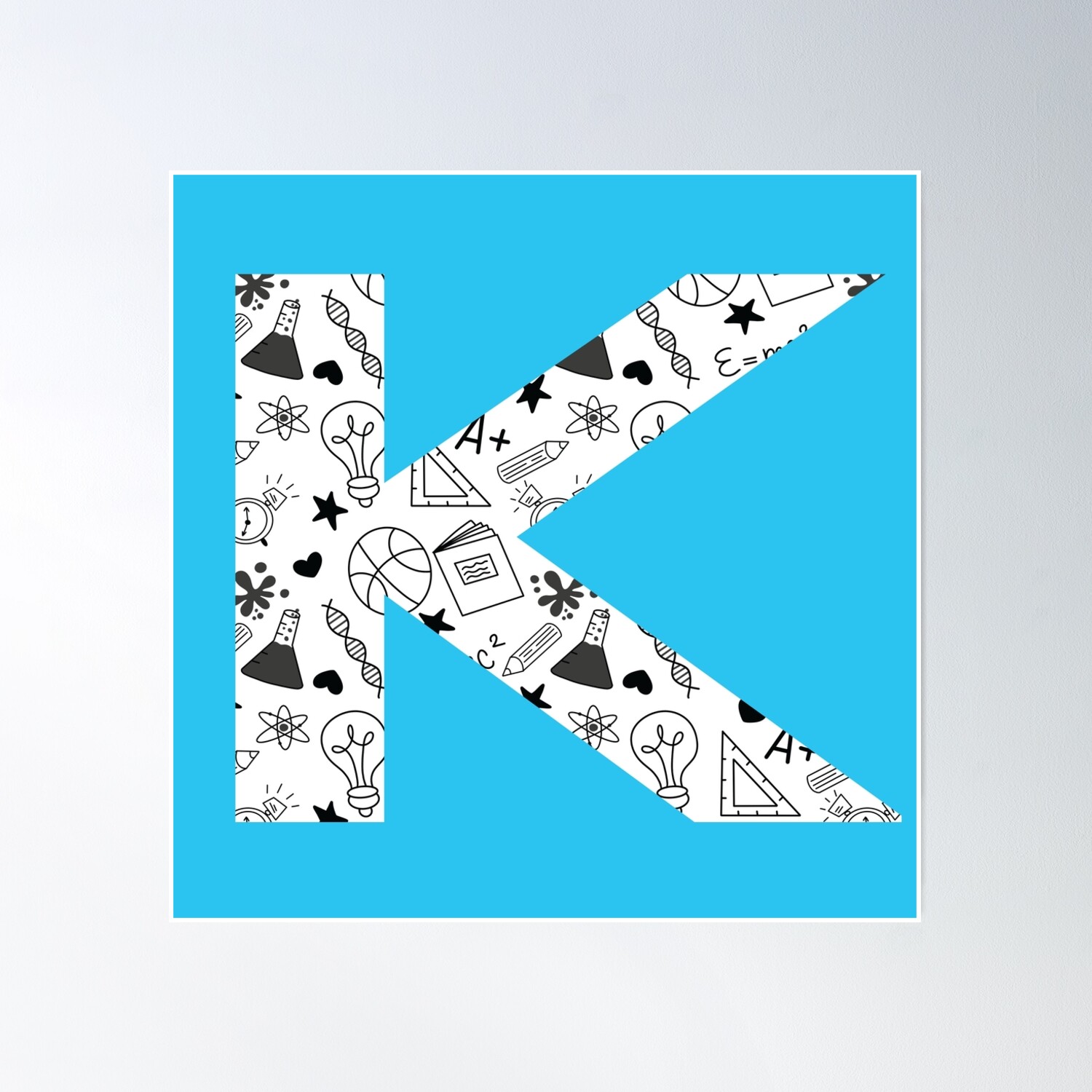 Back To School Pattern Letter K Personalize Monogram (Blue) Poster Wall ...