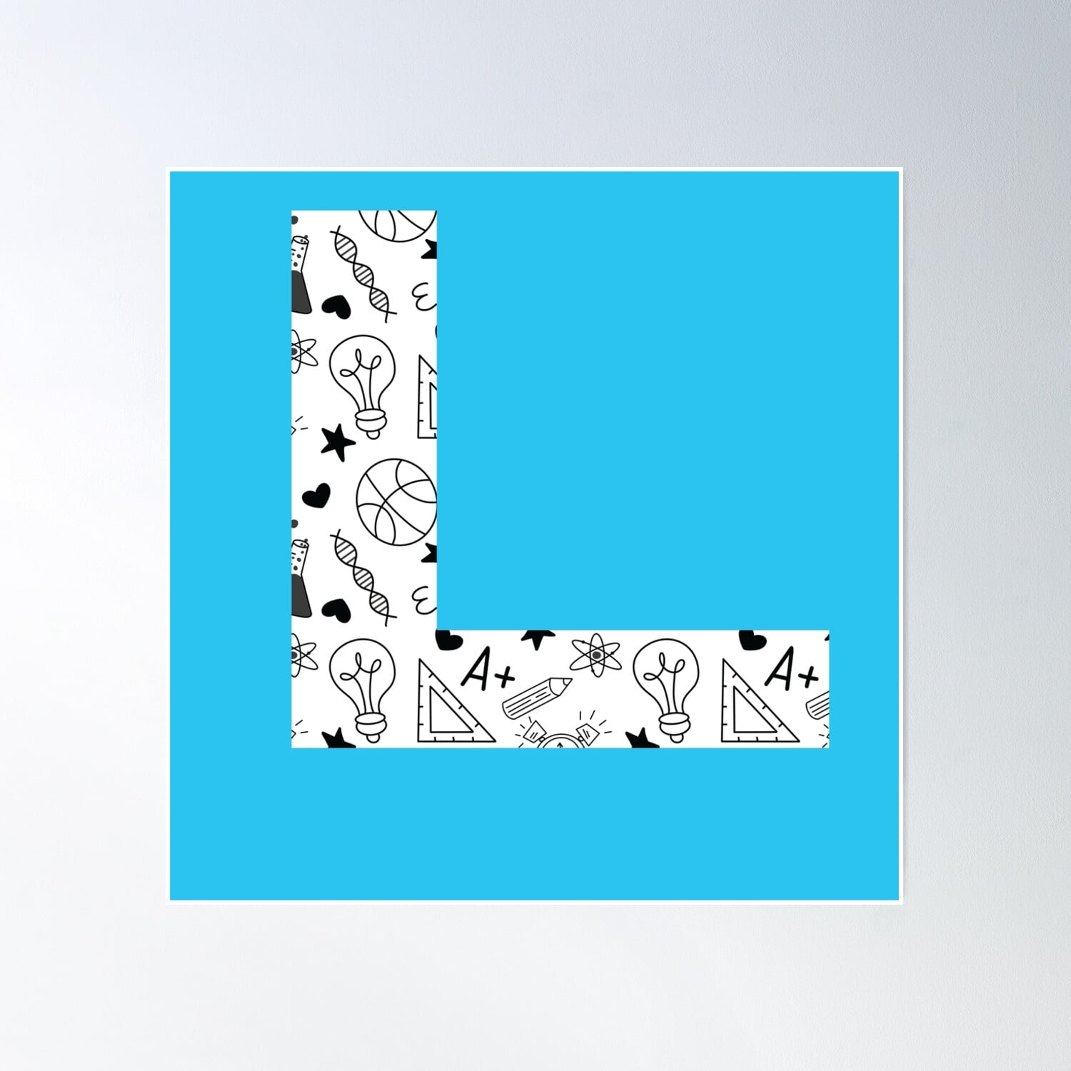 Back To School Pattern Letter L Personalize Monogram (Blue) Poster Wall ...