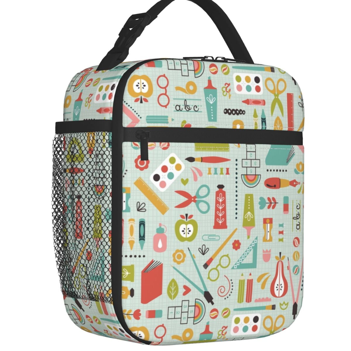 Back To School Pattern Rulers Pencils Thermal Insulated Lunch Bags ...