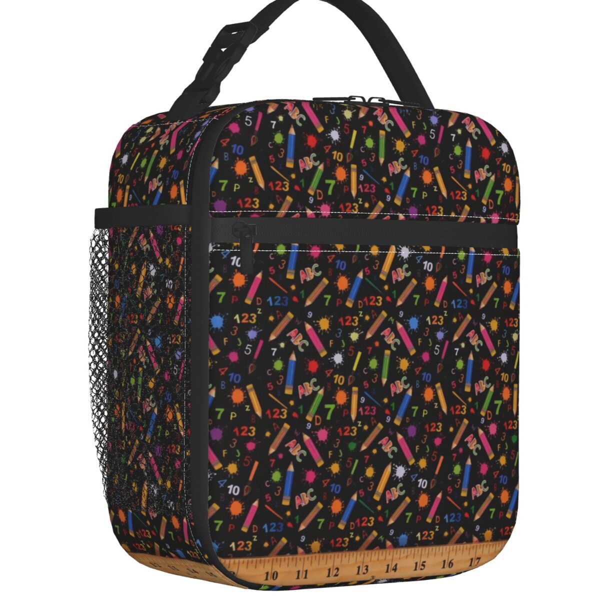 Back To School Pattern Teacher Rulers Pencils Insulated Lunch Tote Bag ...