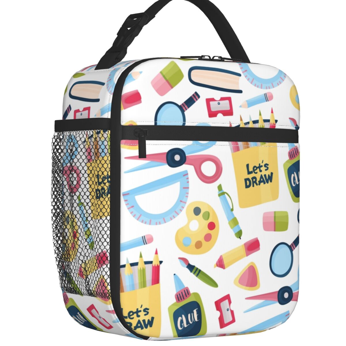 Back To School Pattern Teacher Rulers Pencils Insulated Lunch Tote Bag ...
