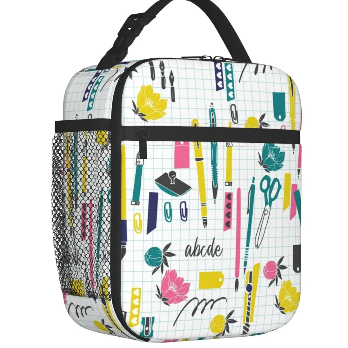 Back To School Pattern Teacher Rulers Pencils Insulated Lunch Tote Bag ...