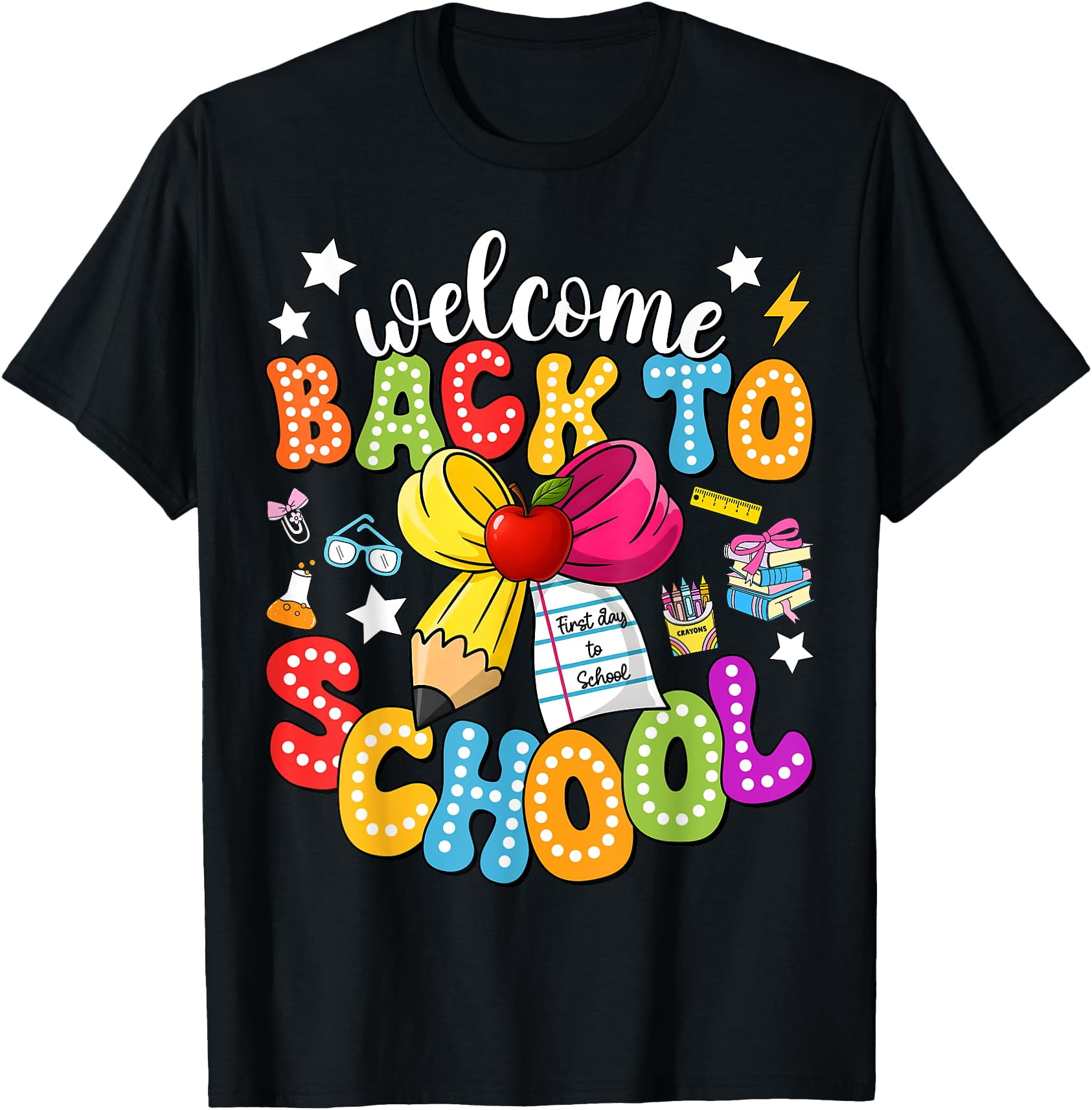 Back To School Pencil Coquette Bow First Day Of School T-Shirt ...