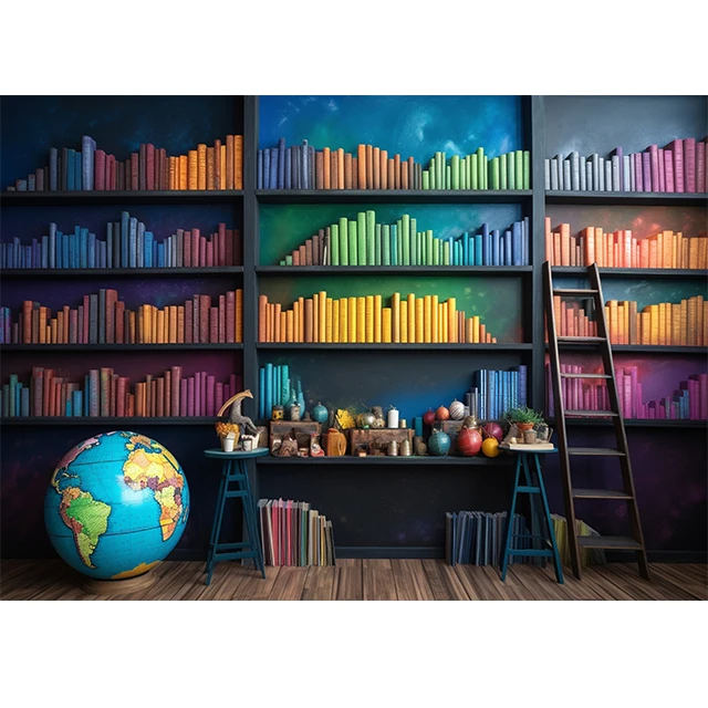 Back To School Photography Backdrop Bookshelf Books Desk Students ...